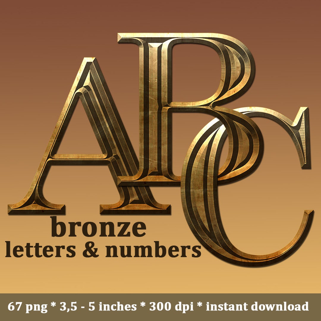 Bronze Metal Alphabet Clipart Printable Digital Metal Font - Etsy UK