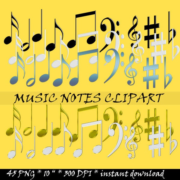Black and White Musical Notes Clip Art - Etsy