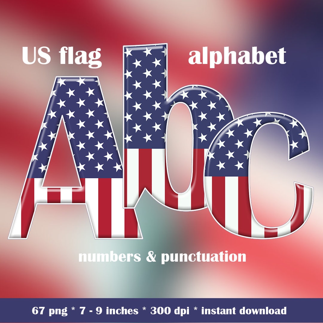 American Flag Alphabet Clipart Patriotic Blue Red and White - Etsy Canada