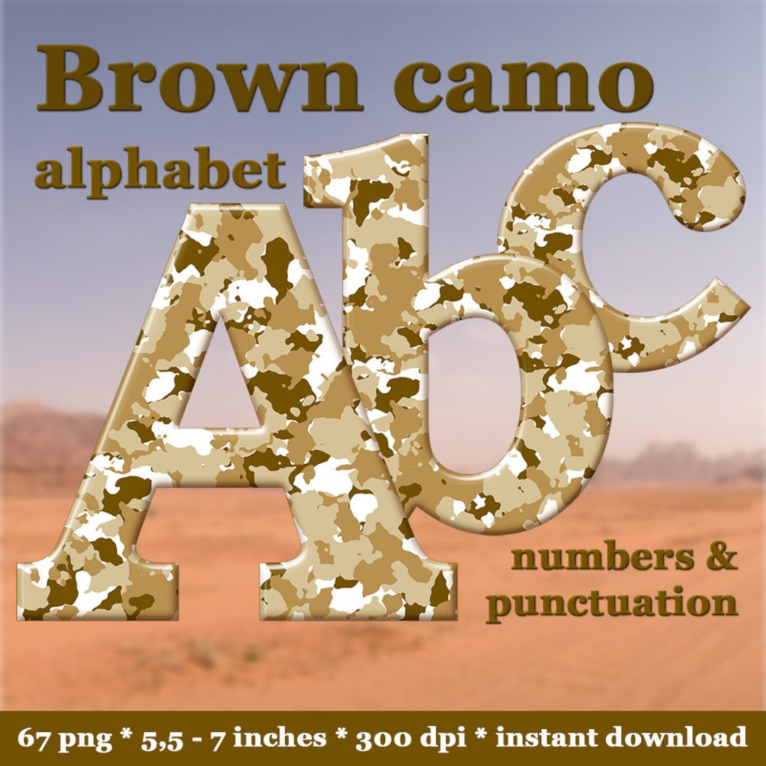 Brown Camouflage Alphabet Clipart, Beige Camo Letters, Army Letters ...