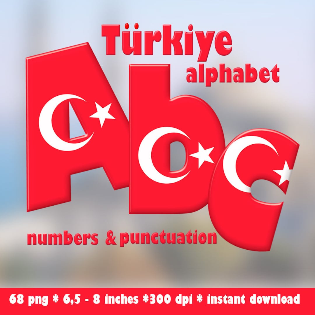 Türkiye Flag Digital Alphabet Clipart, Turkey Red and White Font With ...