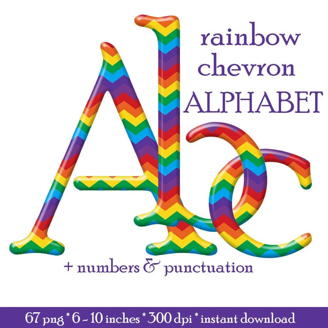 Chevron Rainbow Alphabet Clipart, Colorful Chevron Font With Capital ...