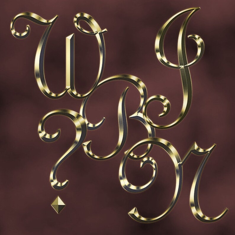 Gold Plated Digital Alphabet Clipart Golden Font With - Etsy