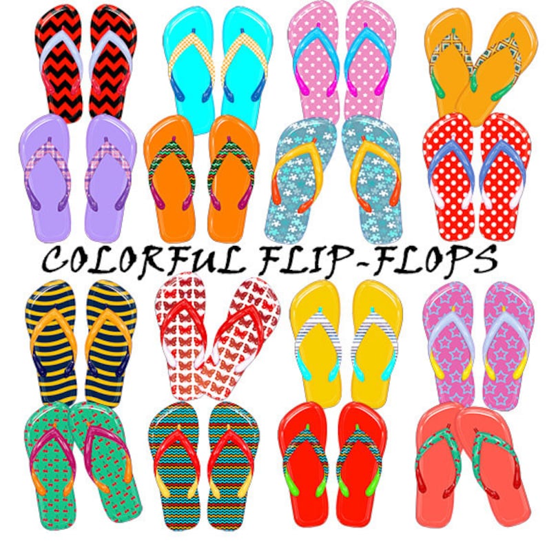 Flip-flops digital clipart: colorful thongs clip art in glossy | Etsy