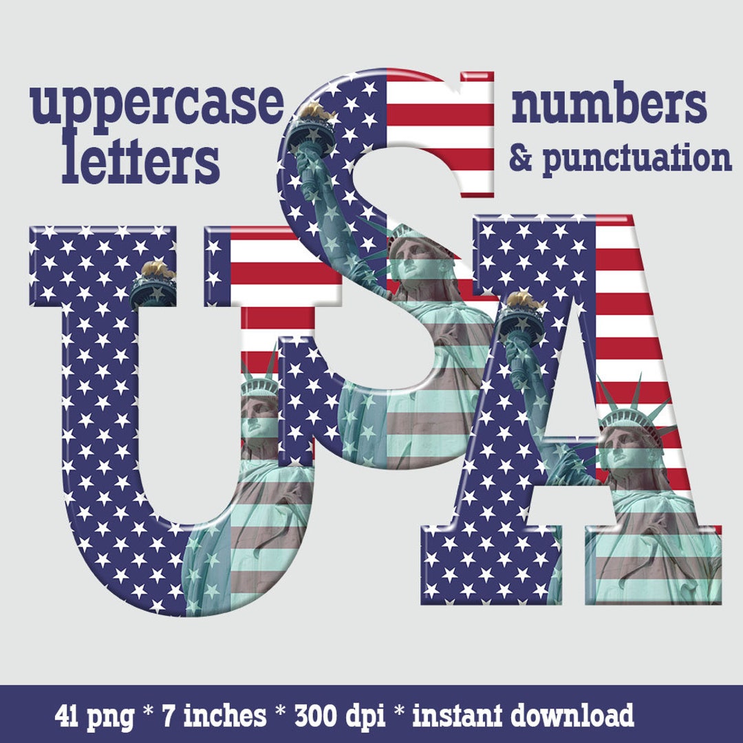 USA Alphabet Clipart Patriotic Flag and Statue of Liberty - Etsy