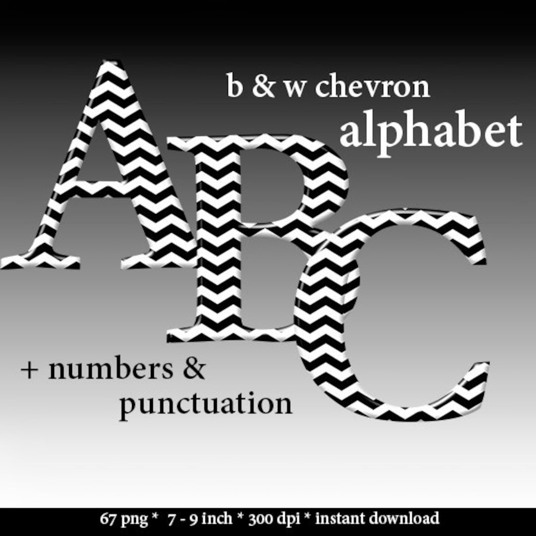Black and White Digital Chevron Alphabet Clipart, Chevron Font, Capital ...