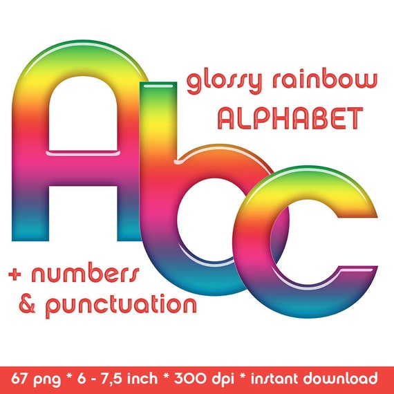Glossy Rainbow Alphabet Clipart Printable Digital Font With - Etsy