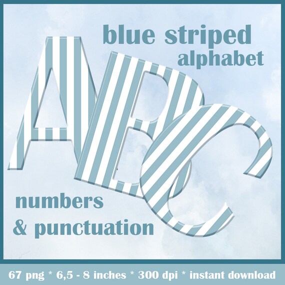 Blue White Striped Digital Alphabet Clipart Baby Boy Font - Etsy