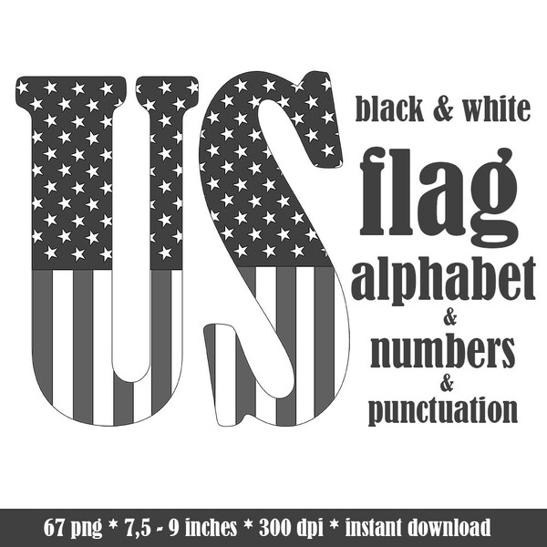 Usa Flag Black White Clipart - Etsy