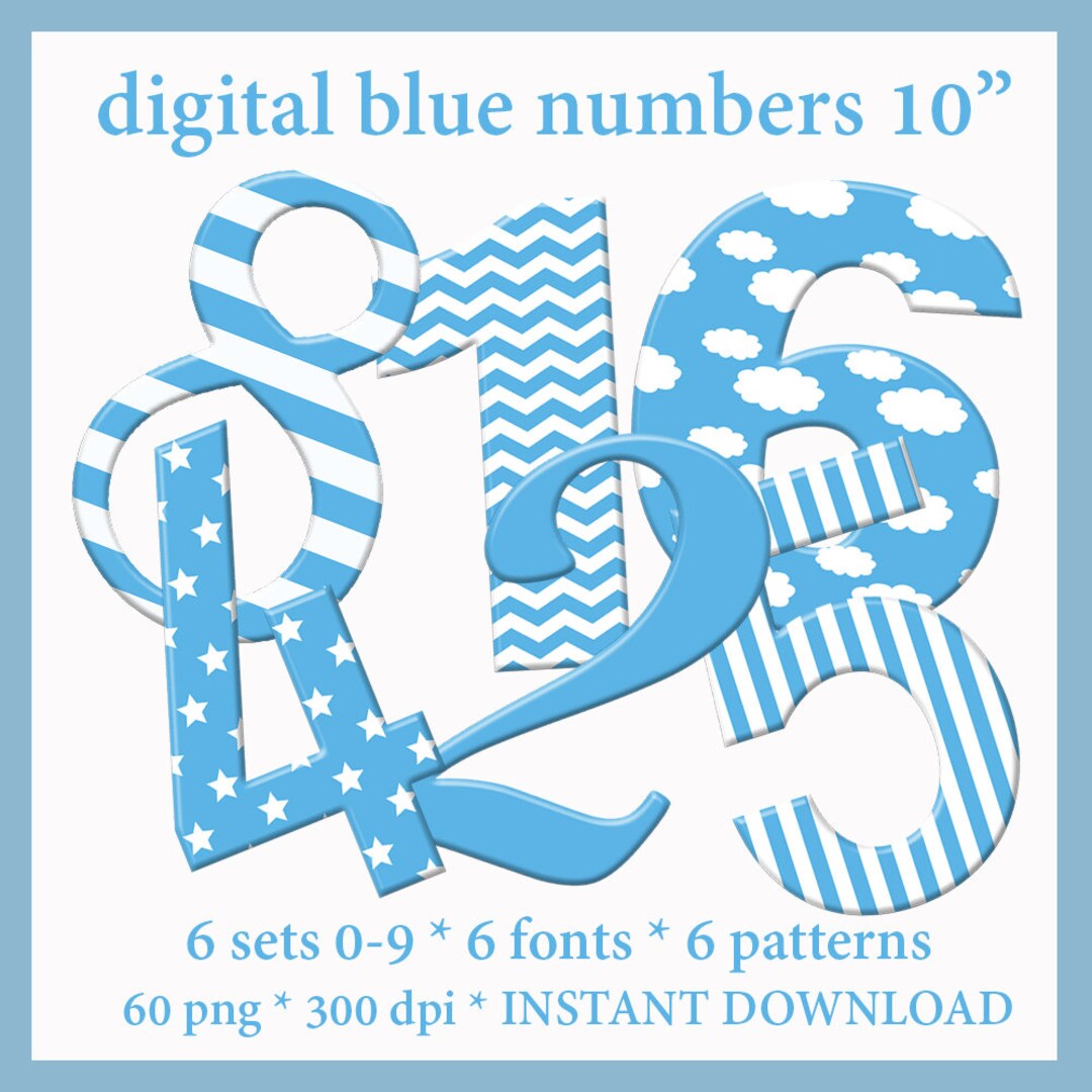 Blue Numbers Cliparts, Baby Boy Blue Numbers in 6 Different Fonts, With ...