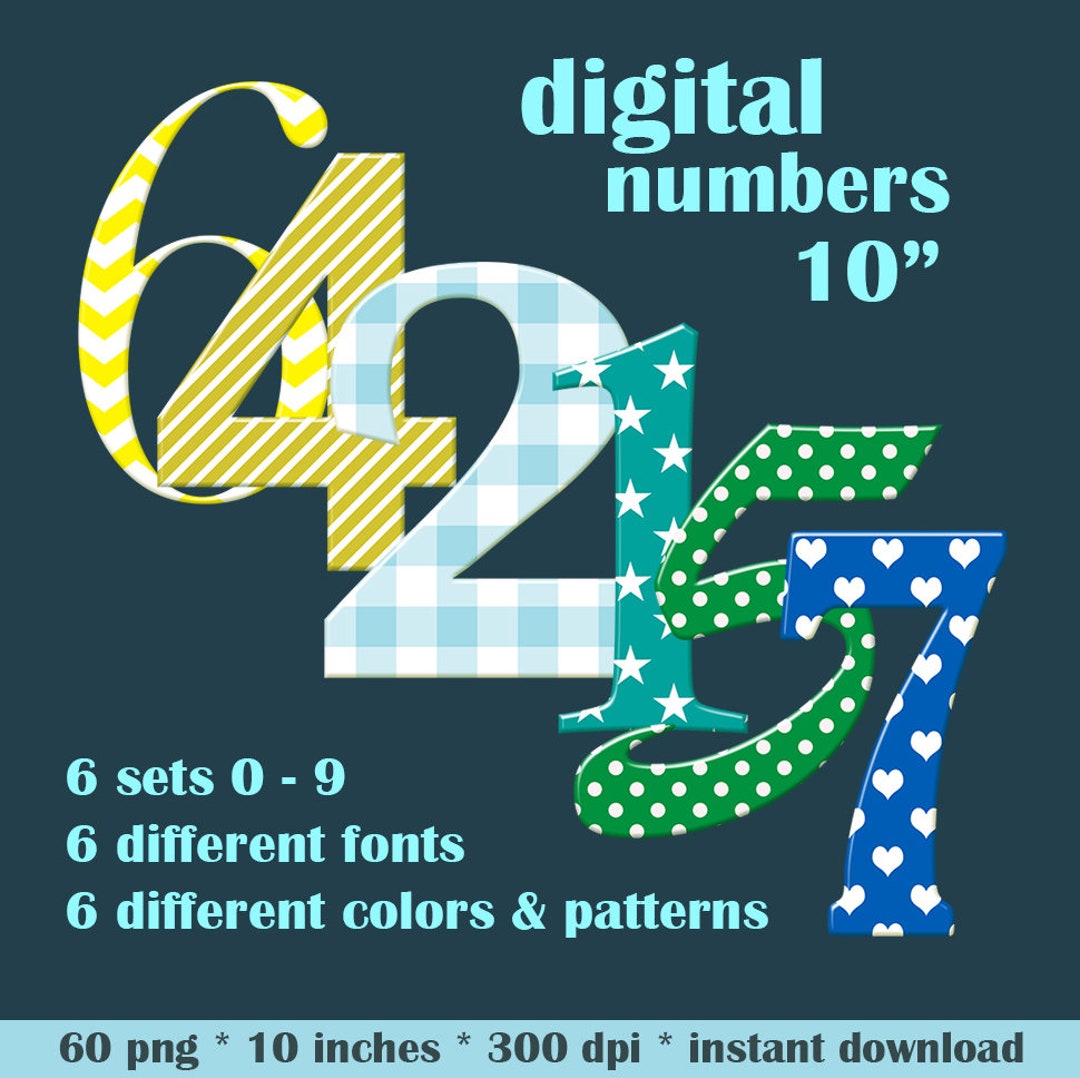 Yellow Blue Green Numbers Clipart Baby Boy Digital Numbers - Etsy