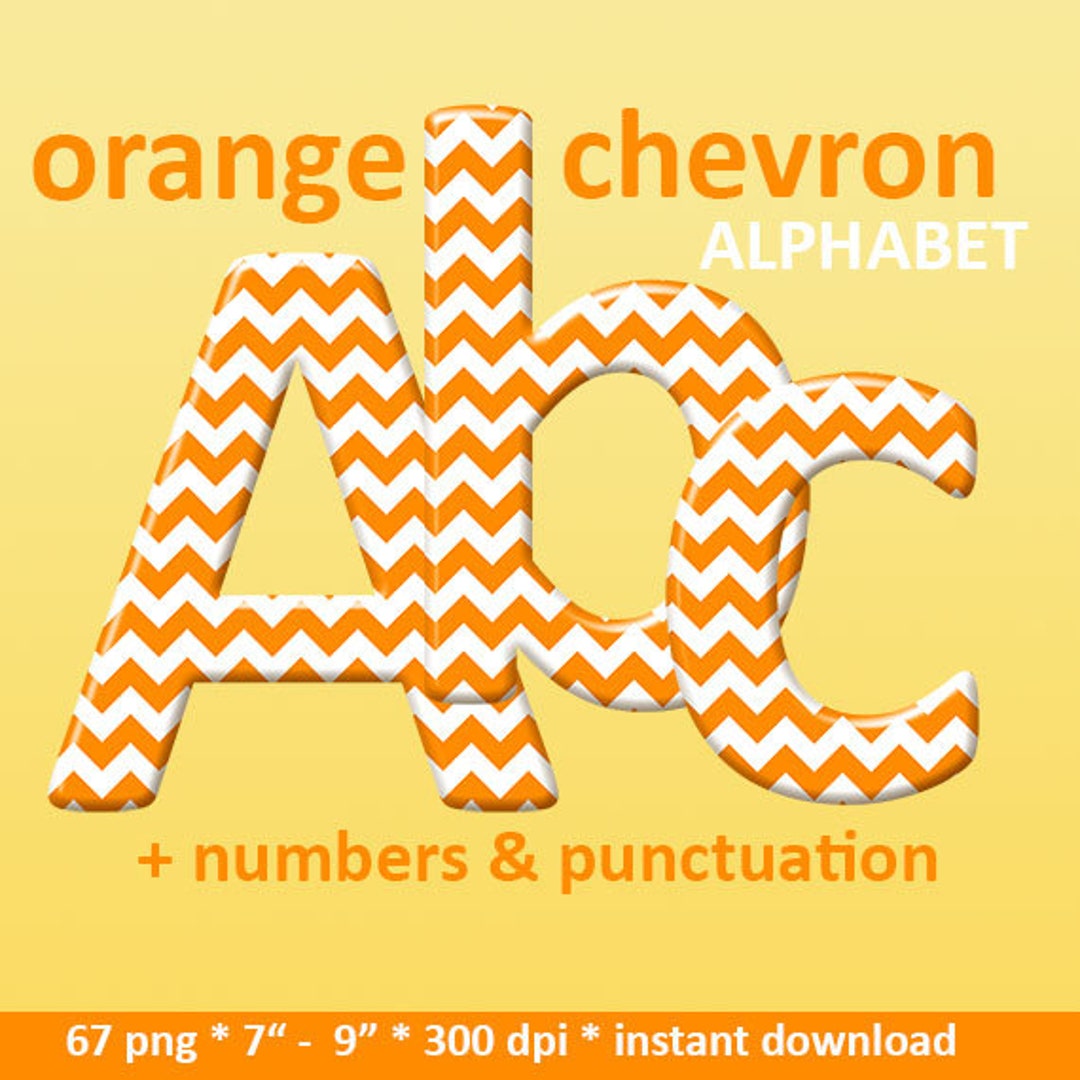 Orange and White Chevron Digital Alphabet Clipart With Large and Small ...