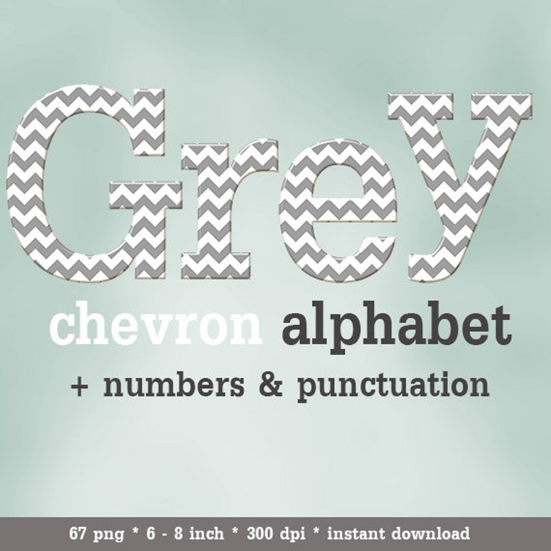 Grey White Chevron Digital Alphabet Clipart, Printable Font With Large ...