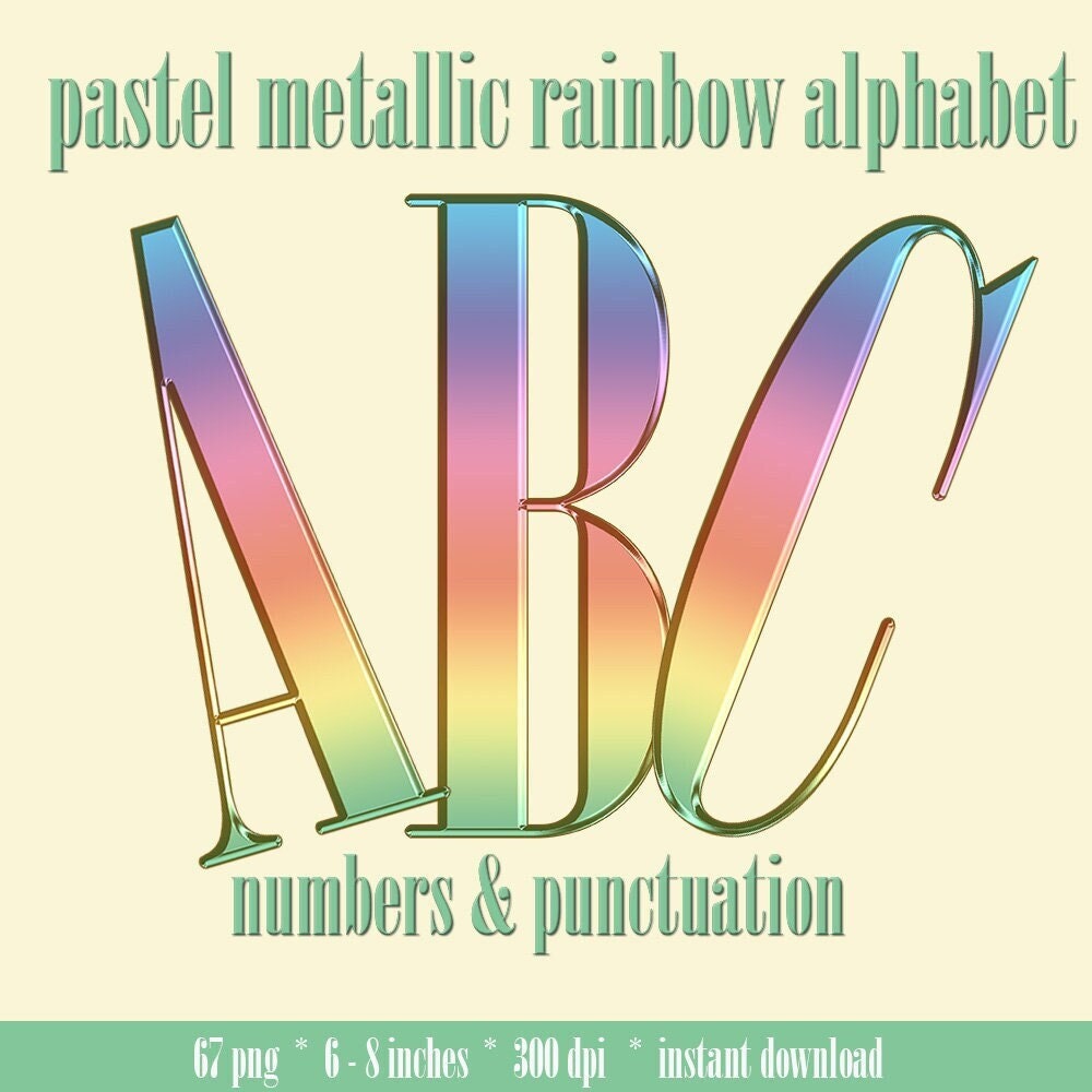 Pastel Metallic Alphabet Clipart Rainbow Colorful Digital | Etsy