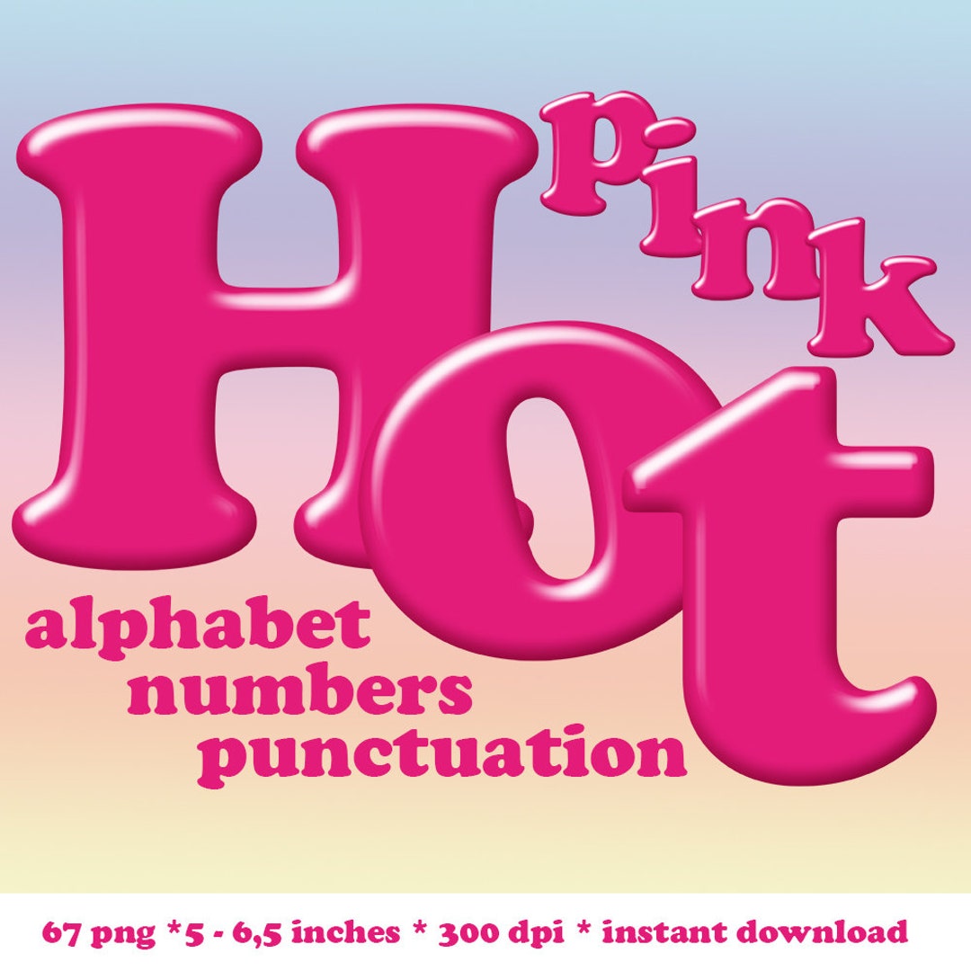 Glossy & Hot Pink Digital Alphabet Clipart, Printable Pink Font With ...