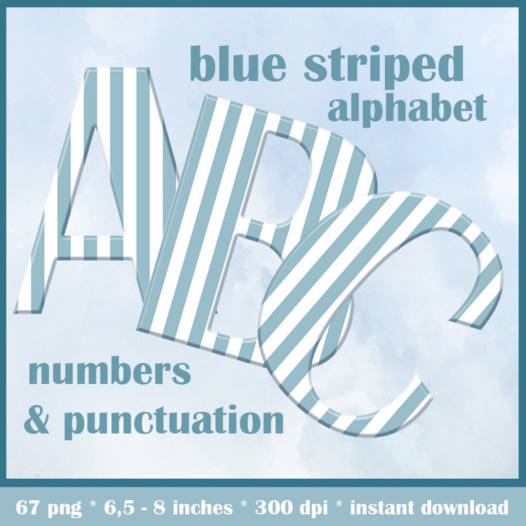 Blue White Striped Digital Alphabet Clipart Baby Boy Font - Etsy