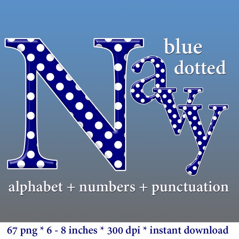 Navy Blue Digital Alphabet With Polka Dots Pattern Clipart - Etsy
