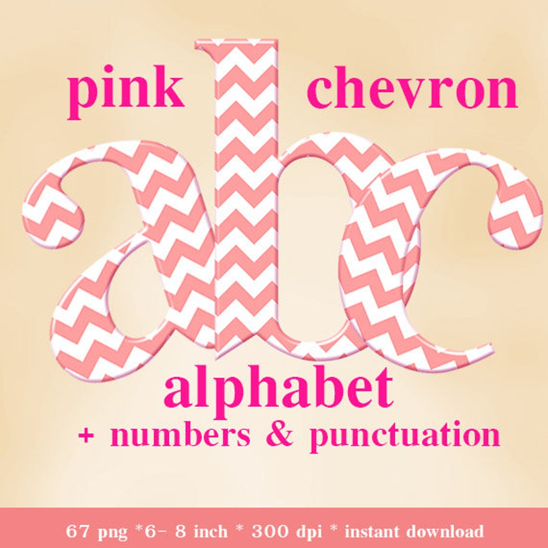 Pink and White Chevron Digital Alphabet Clipart, Pink Font With Large ...