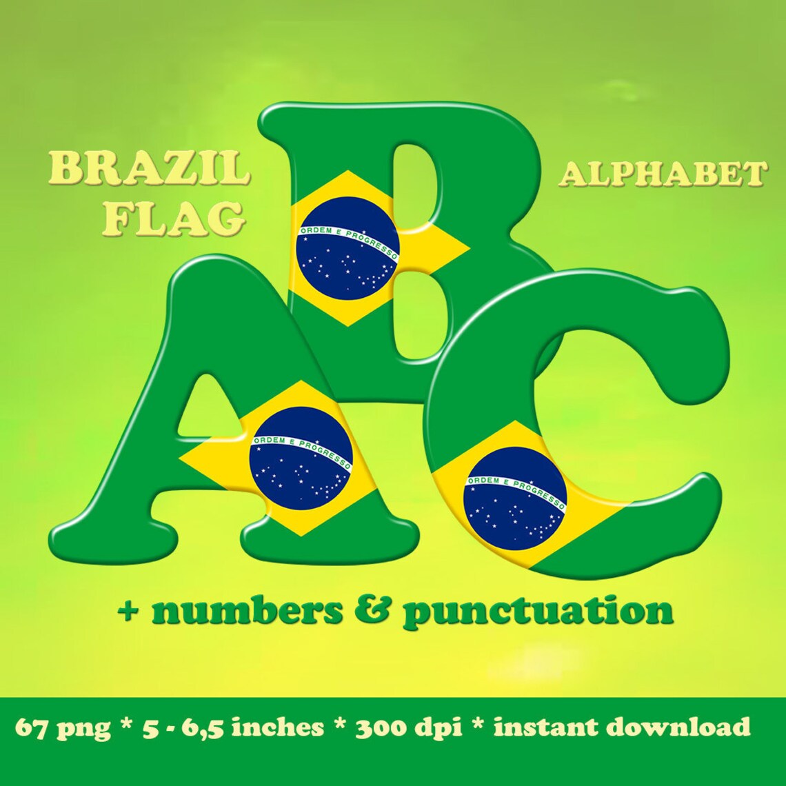 Brazil alphabet clipart Brazilian flag colorful printable | Etsy