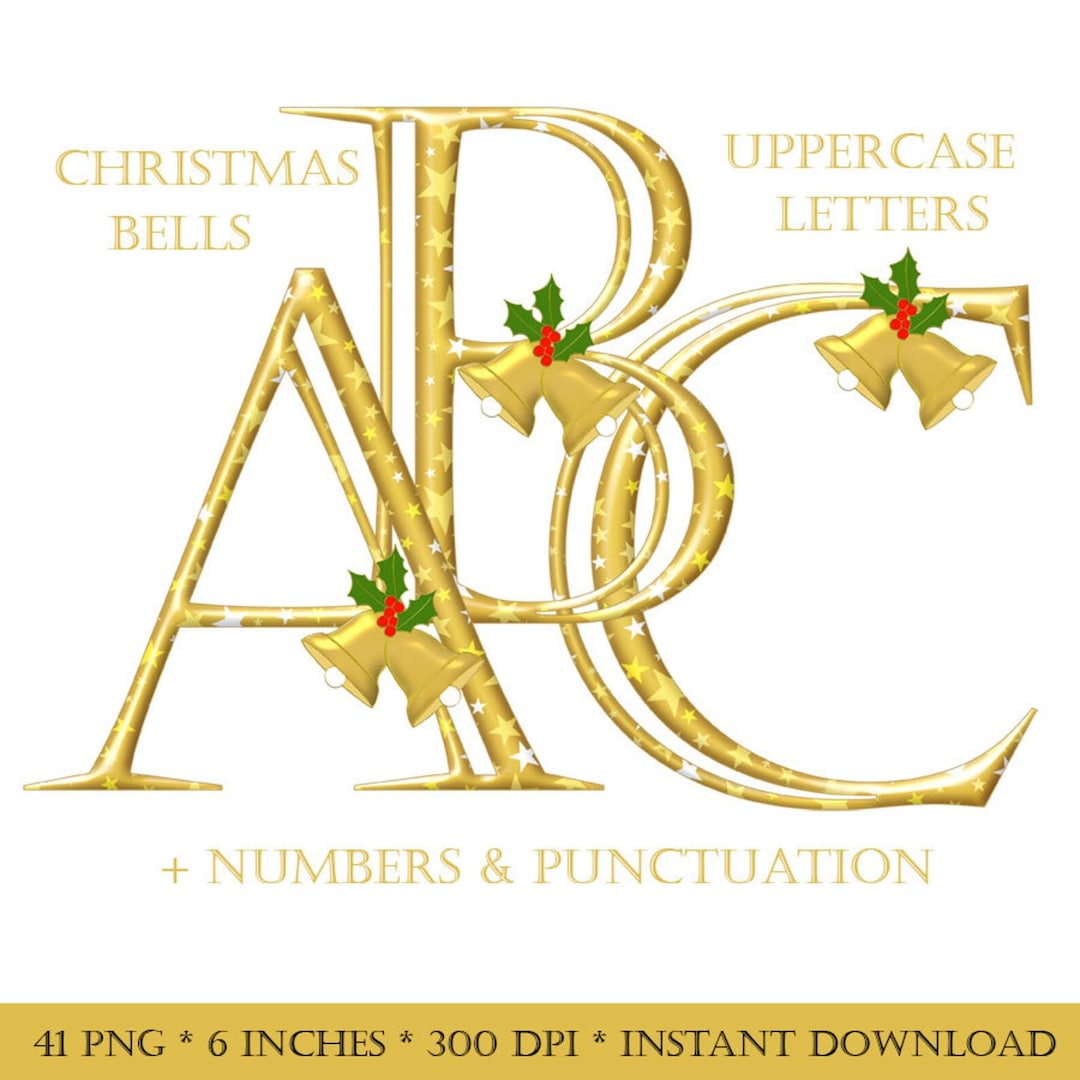 Christmas Bells Digital Alphabet Clipart Gold Glittering Font - Etsy