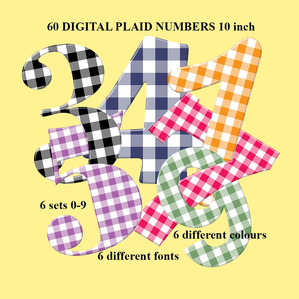 Plaid Numbers Cliparts Printable Digital Numbers Checkered - Etsy