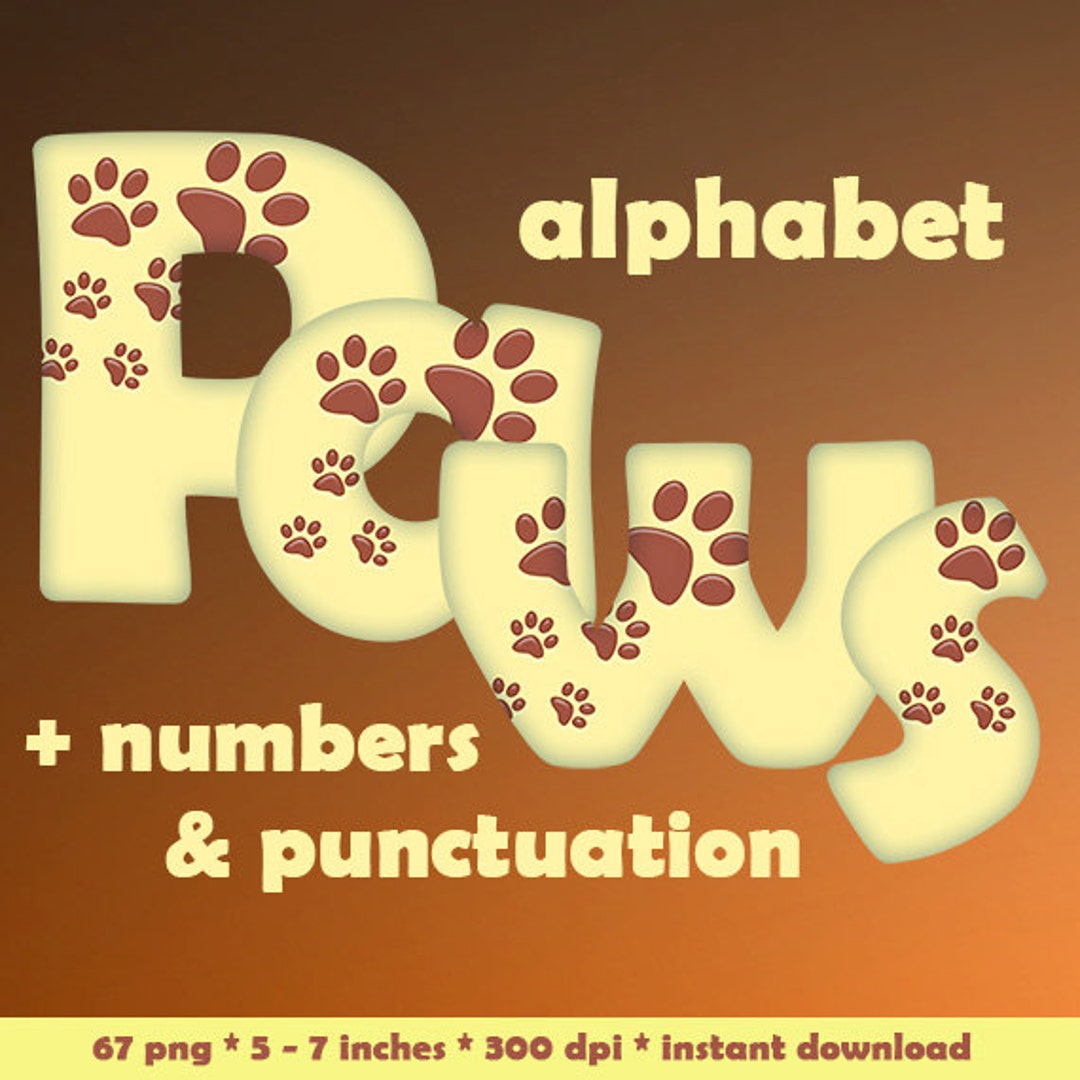 Animal Paws Alphabet Clipart Animal Footprints Font Yellow - Etsy