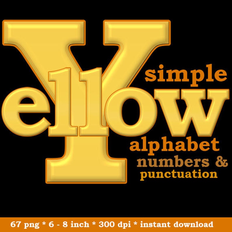 Yellow Digital Alphabet Clipart Yellow Font With Large and - Etsy