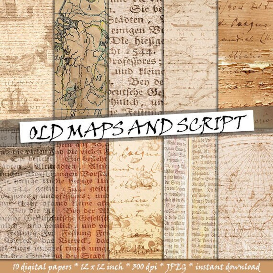Old Maps and Script Digital Paper: Vintage Digital Maps - Etsy
