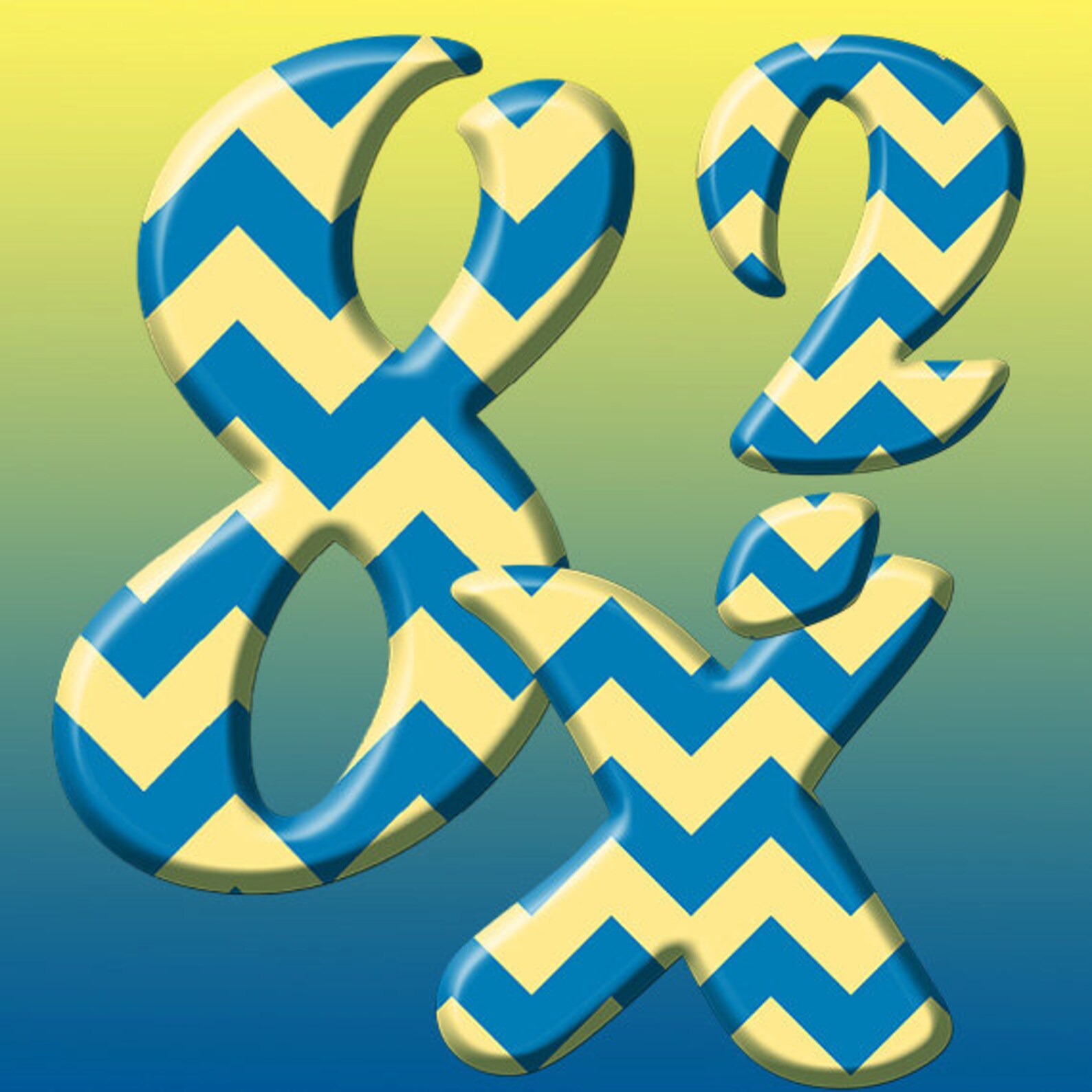 Blue and yellow chevron alphabet clipart chevron font | Etsy