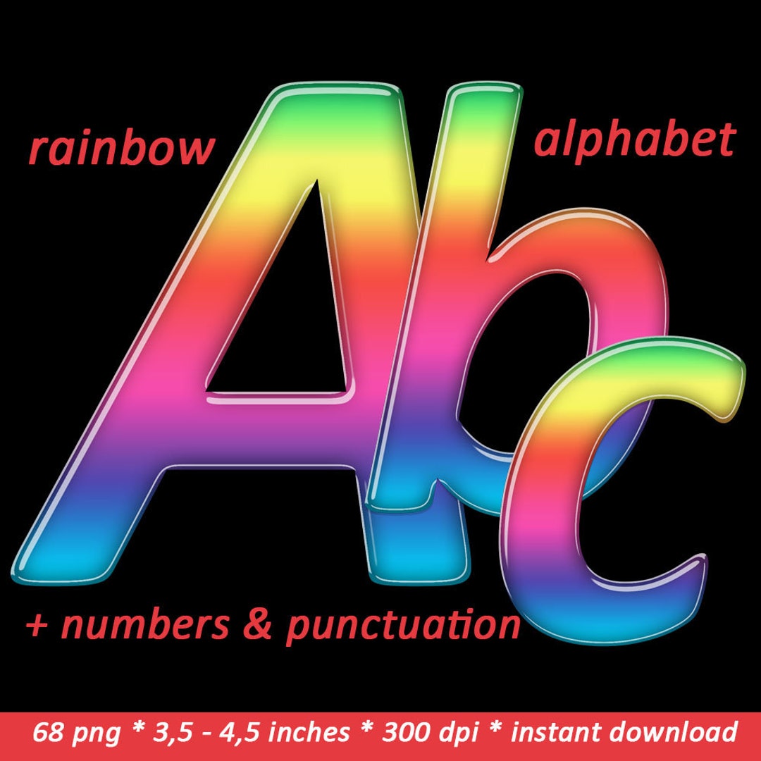 Rainbow Alphabet Clipart, Colorful Printable Digital Font With Capital ...