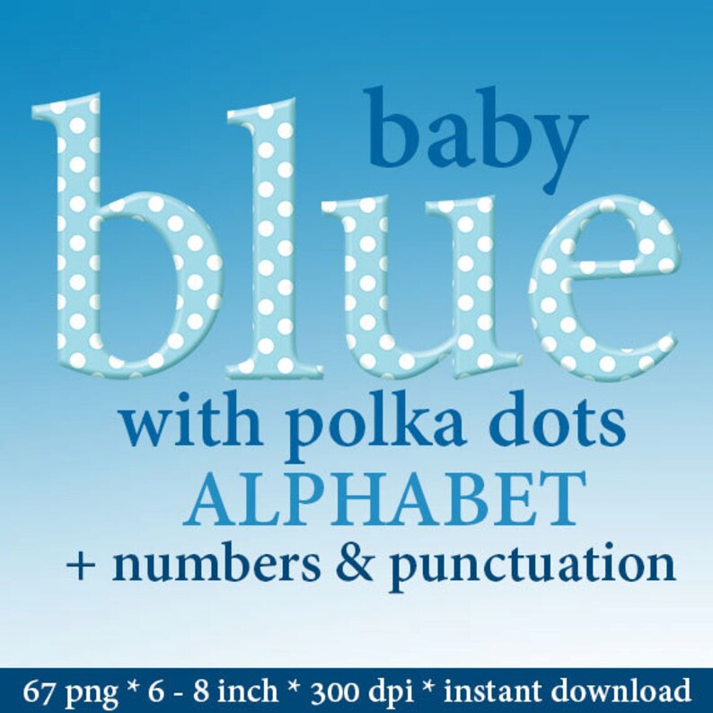 Blue Digital Alphabet With Polka Dots Pattern Clipart With | Etsy