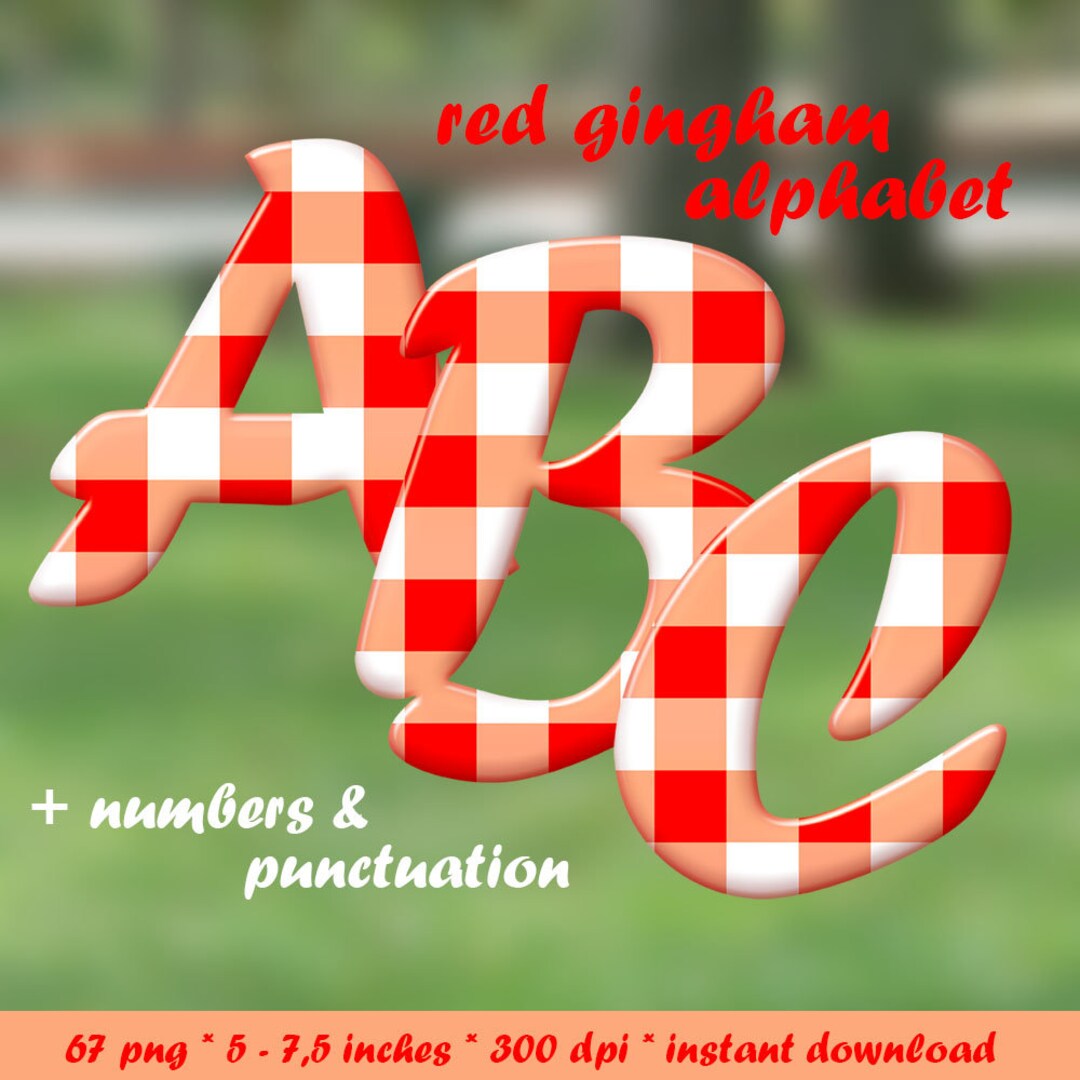 Red and White Plaid Digital Alphabet Clipart, Red Gingham Font With ...