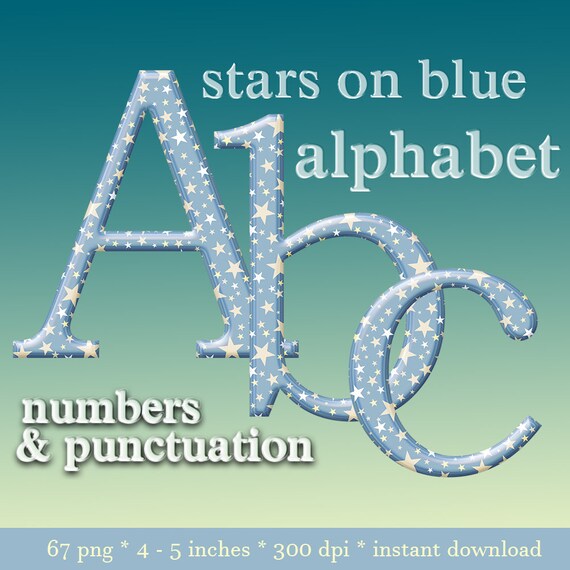 Alphabet bleu avec étoiles clipart alphabet de Noël police | Etsy