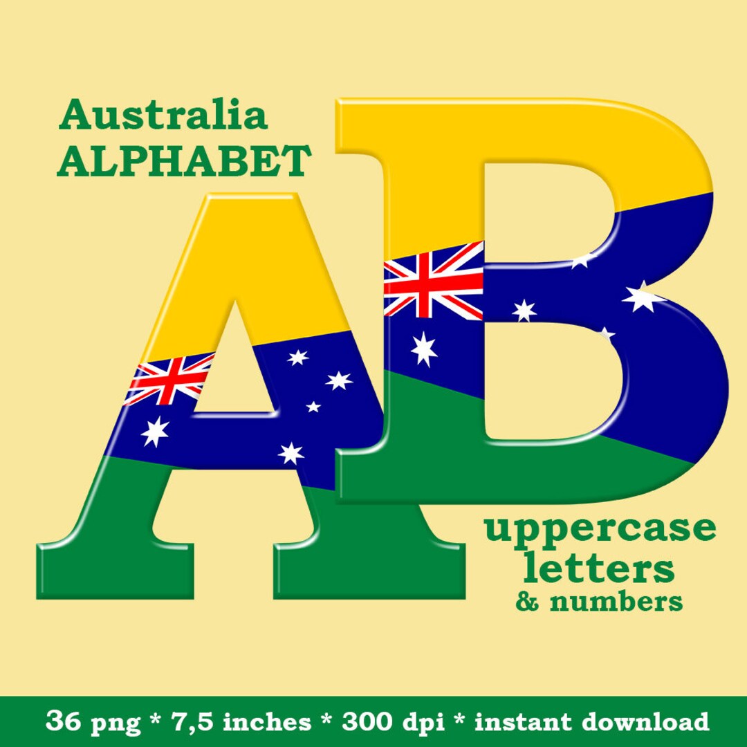 Australia Alphabet Clipart, Australian Flag, Green, Gold and Blue ...