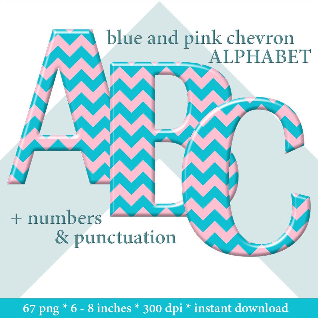Blue and Pink Pastel Chevron Alphabet Clipart Chevron Font - Etsy
