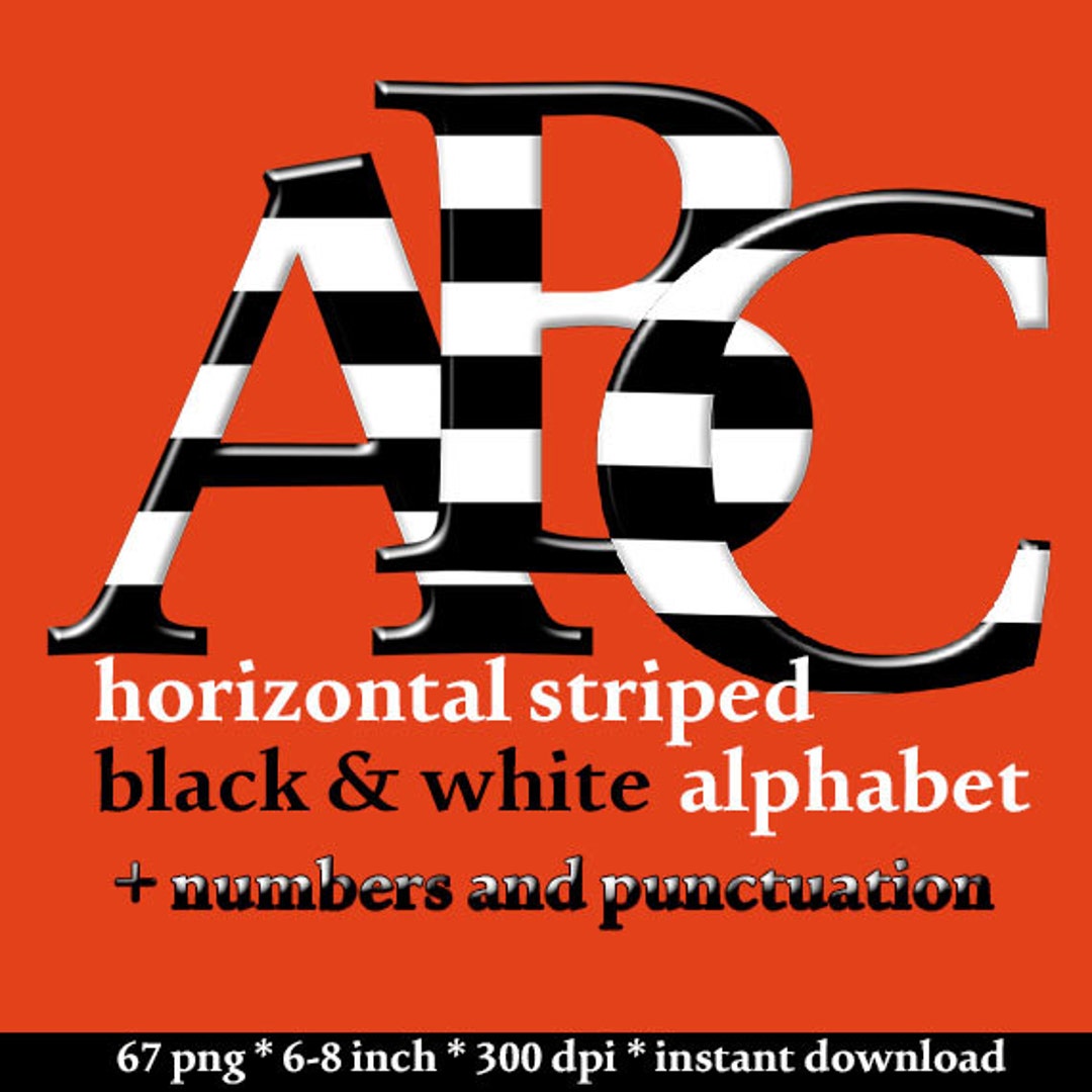 Black and White Horizontal Striped Digital Alphabet Clipart - Etsy