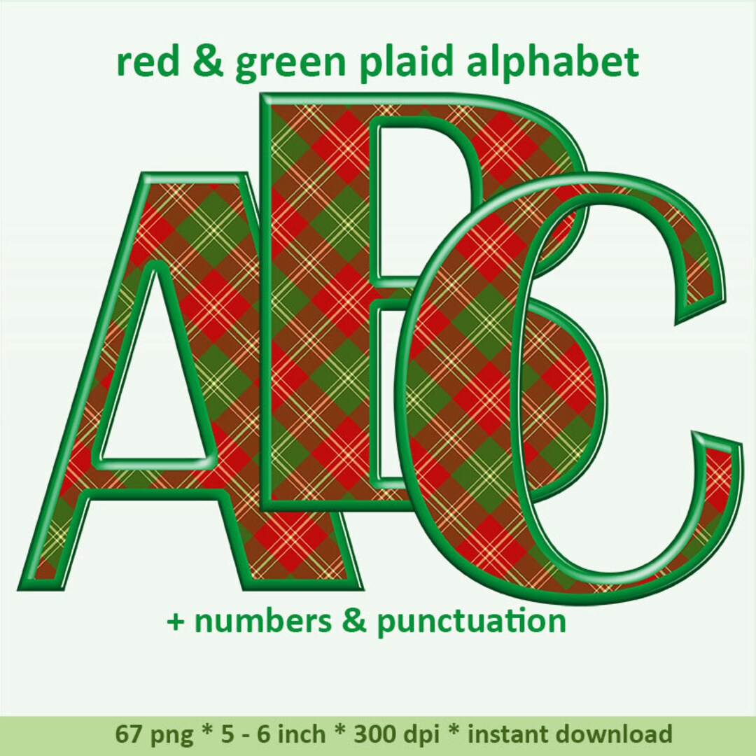 Plaid Red Green Digital Alphabet Clipart Scottish Printable - Etsy