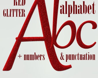 Red Alphabet Clipart, Red Glitter Letters, Numbers Clipart, Cursive ...