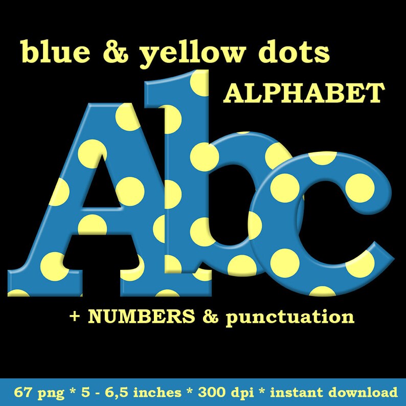 Blue With Yellow Dots Digital Alphabet Clipart Dotted Font - Etsy Canada