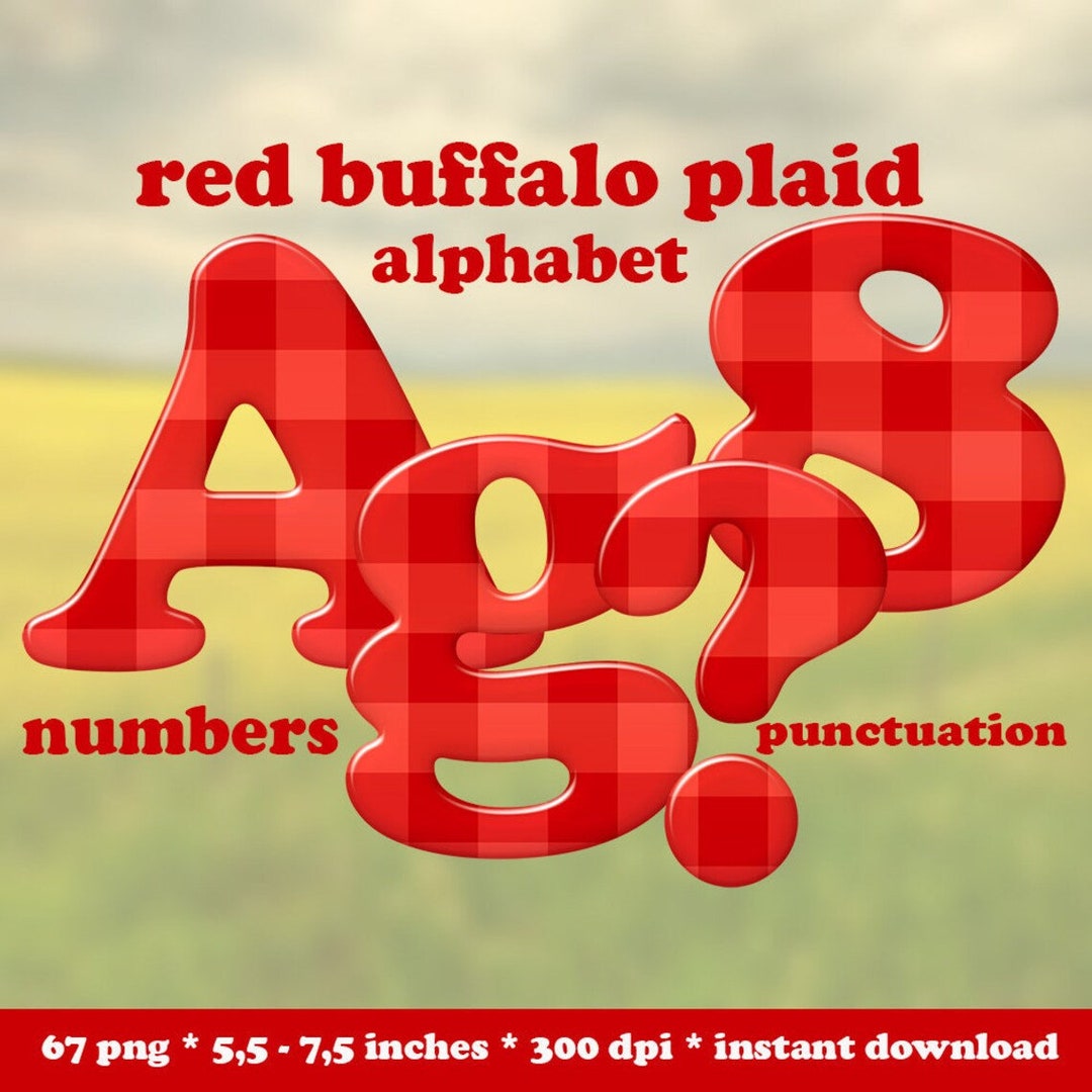 Red Buffalo Plaid Digital Alphabet Clipart Red Plaid Font - Etsy