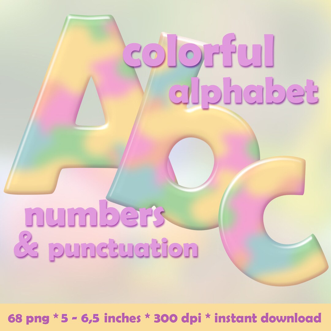 Pastel Colors Alphabet Clipart, Easter Rainbow Colorful Digital Font ...