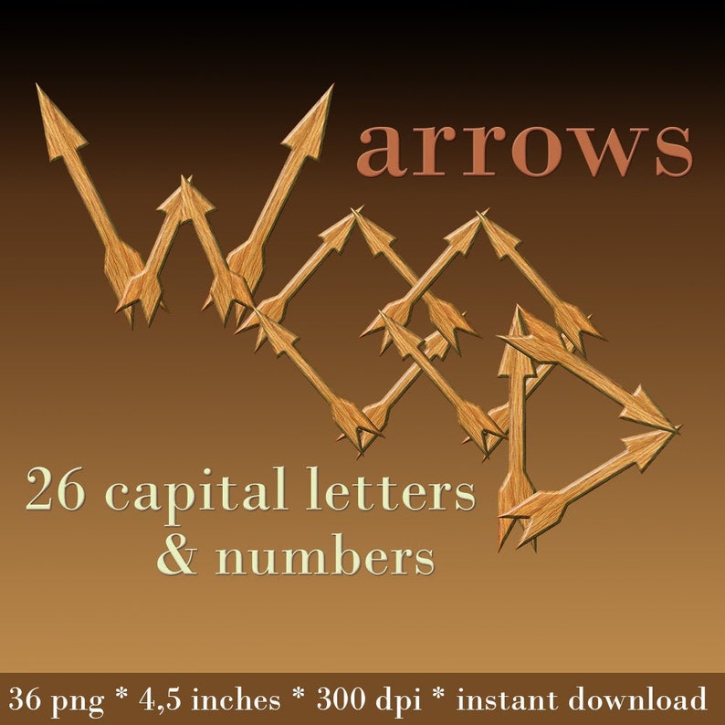 Flechas de madera digital alfabeto clipart con letras | Etsy