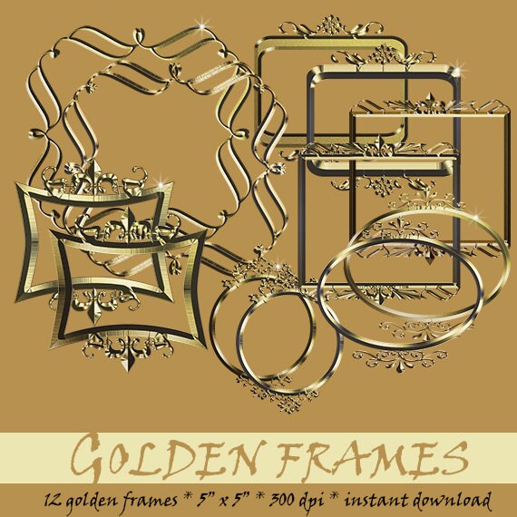 Gold digital clipart frames golden clipart clipart labels in | Etsy