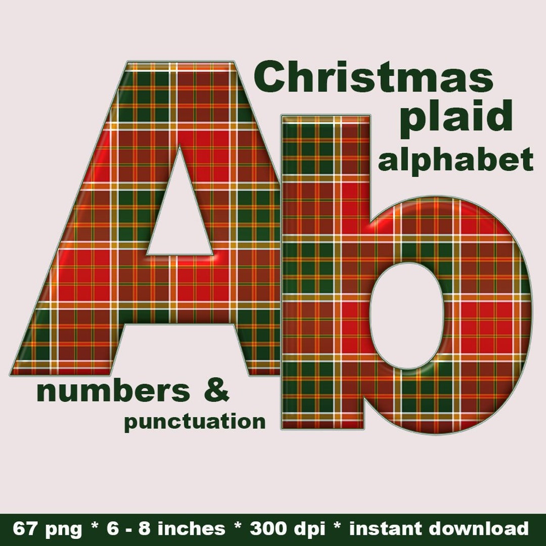 Christmas Plaid Red Green Digital Alphabet Clipart Scottish - Etsy