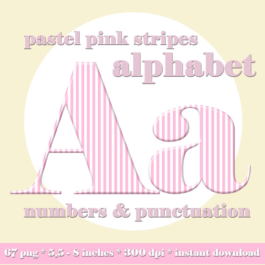 Pink Striped Digital Alphabet Clipart Striped Pink Font With - Etsy