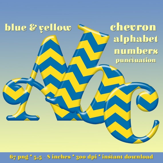 Blue and Yellow Chevron Alphabet Clipart Chevron Font - Etsy