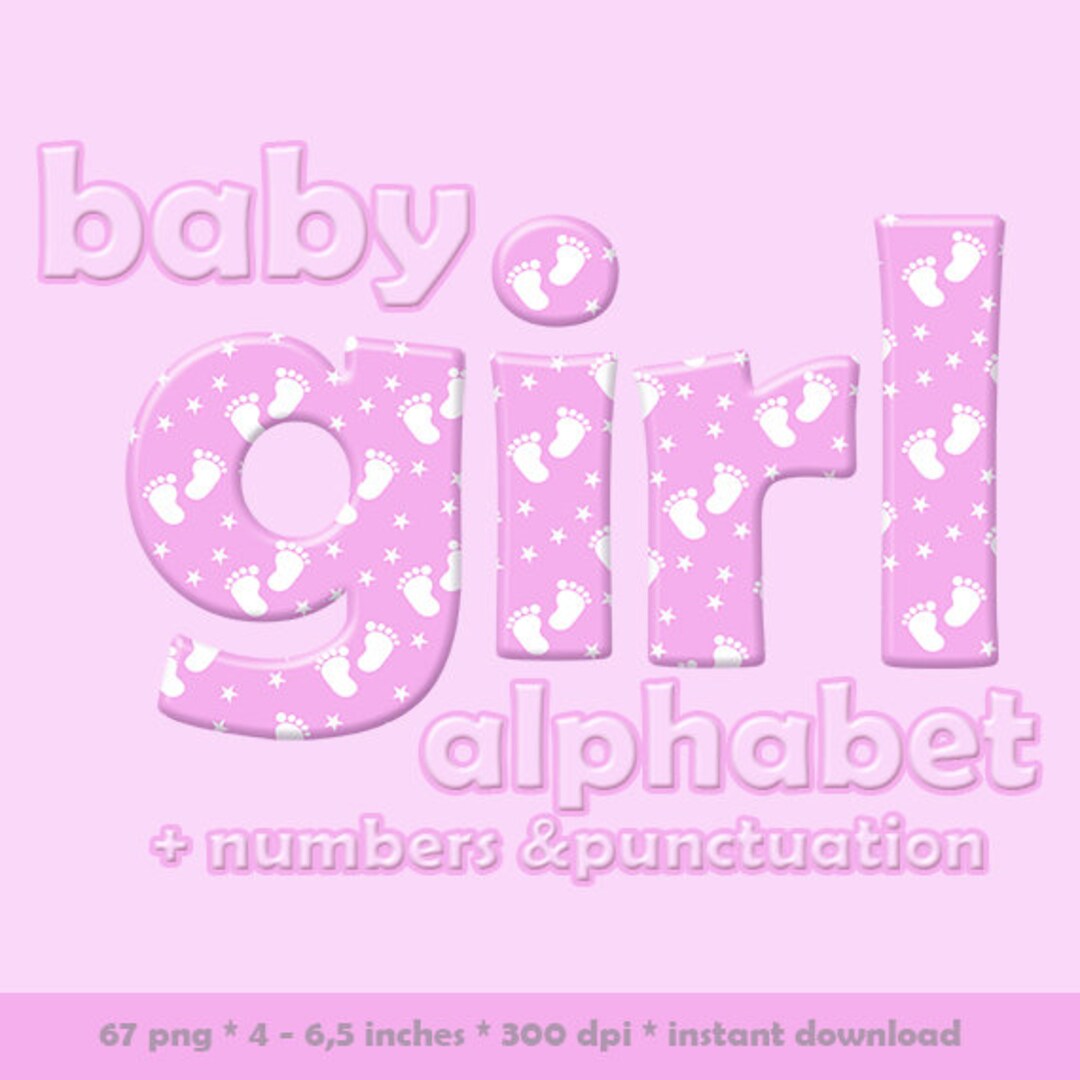 Pink Baby Girl Alphabet Clipart, Baby Feet Pattern, Children Font ...