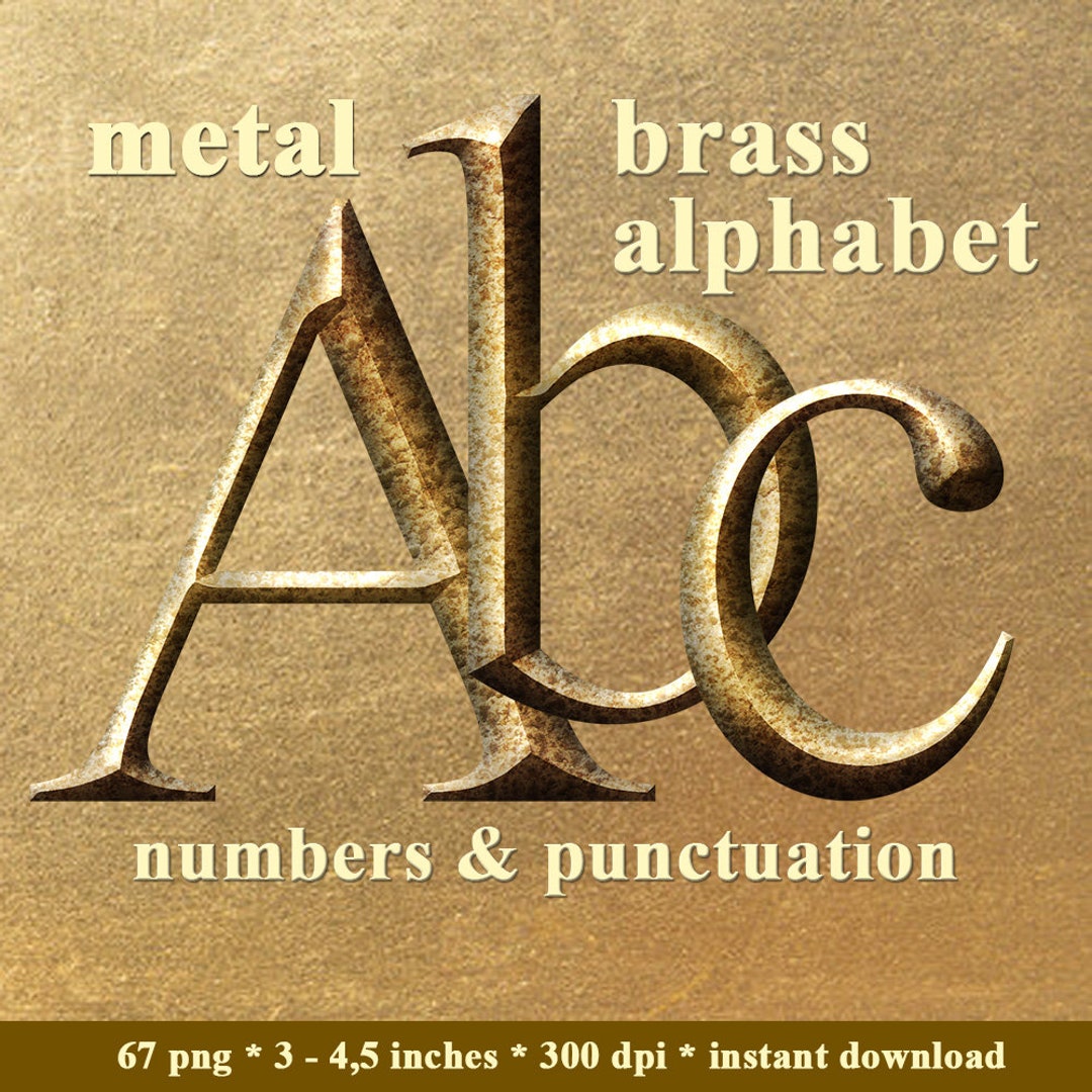 Iron Brass Alphabet Clipart, Metal Letters, Printable Font With Capital ...