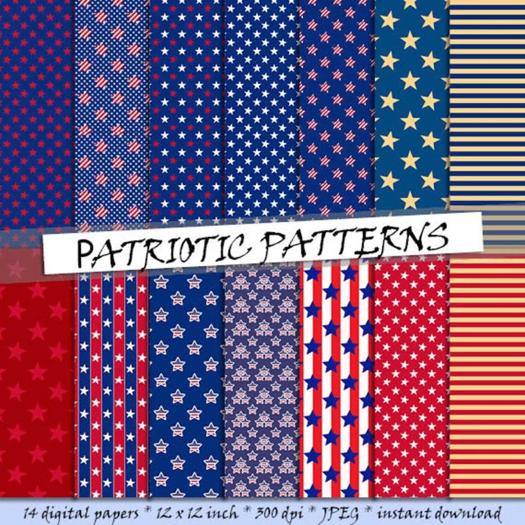 Patriotic Pattern Digital Paper: Digital Backgrounds With Red - Etsy