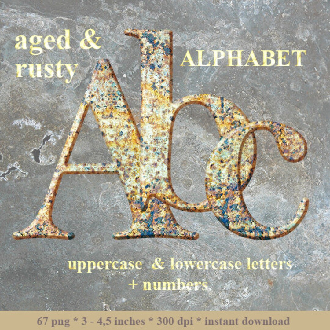 Rusty Metal Digital Alphabet Clipart, Red Brown Rust Font With Capital ...